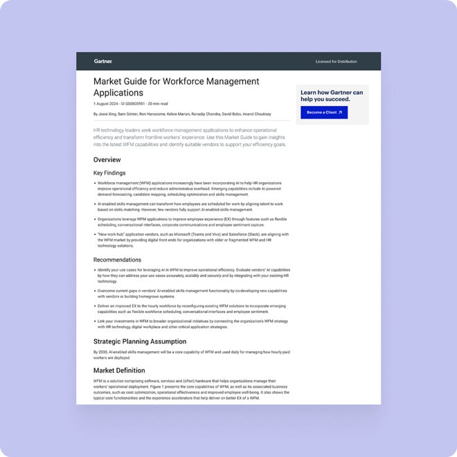 Gartner® Market Guide for Workforce Management Applications